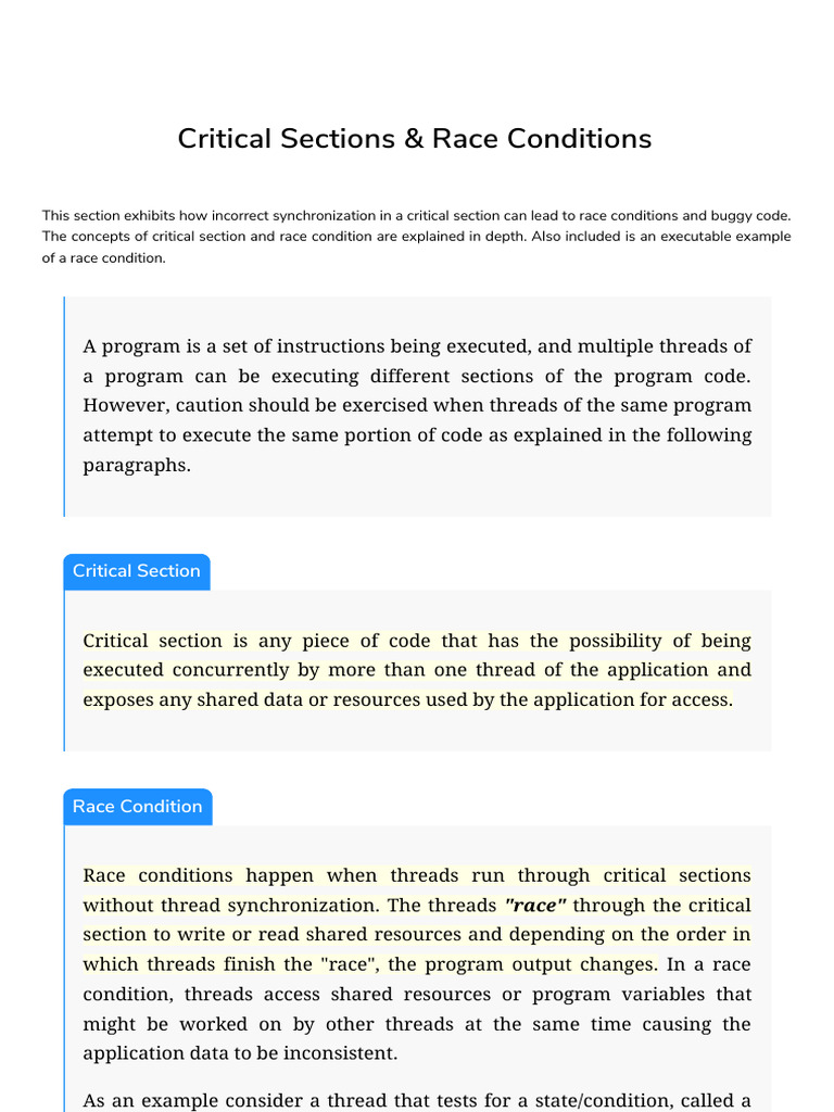 Race Conditions & Critical Sections | PDF | Concurrent Computing ...