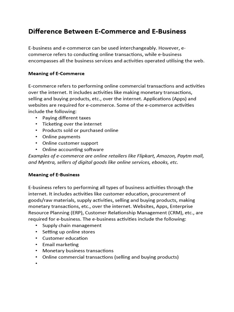 Difference Between E Business and E Commerce | PDF | E Commerce ...