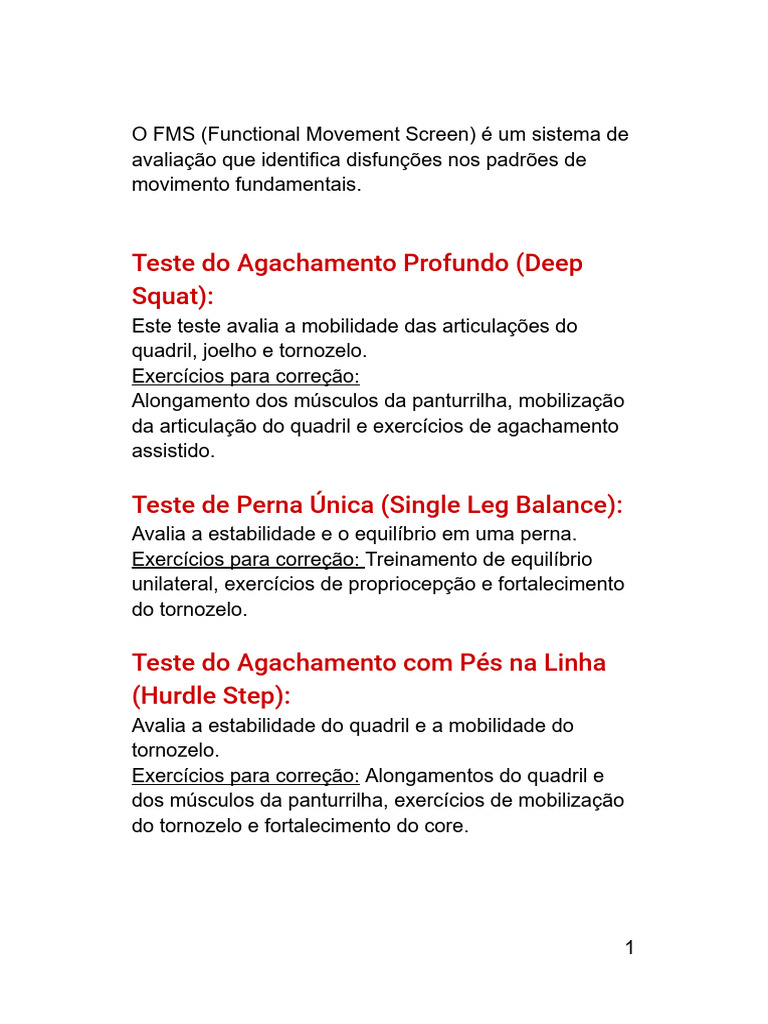O FMS (Functional Movement Screen) | PDF | Anatomia | Membros (anatomia)