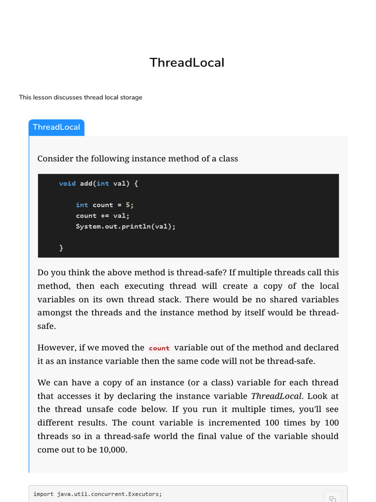 62 ThreadLocal | PDF | Variable (Computer Science) | Thread (Computing)
