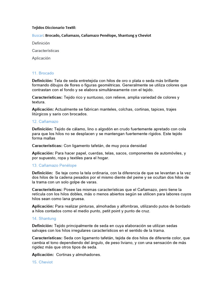Tejidos Diccionario Textil 11-15 | PDF | Seda | Textiles