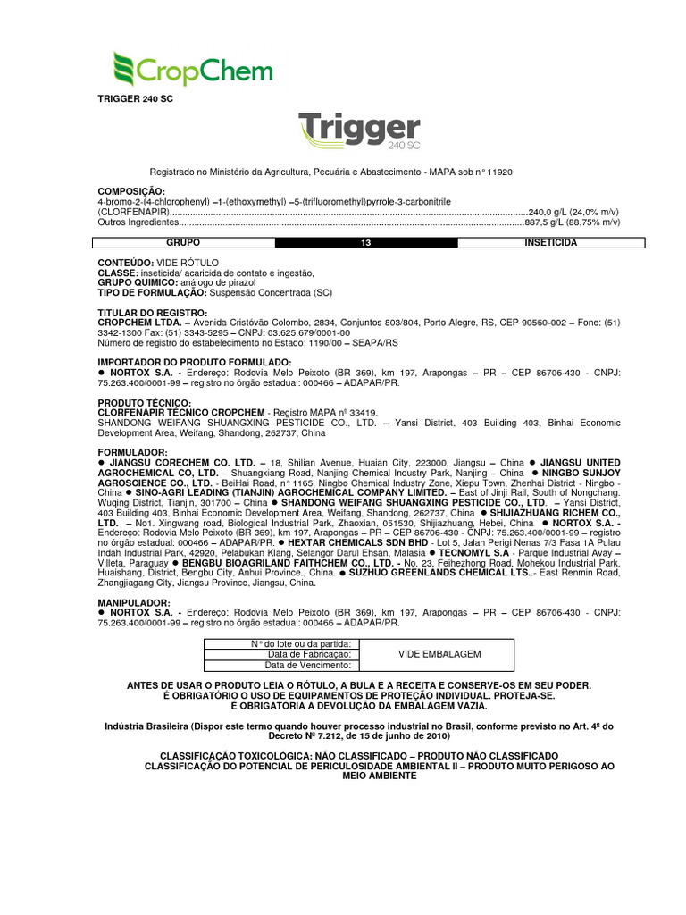 Trigger 240 SC | PDF | Insecticide | Agriculture