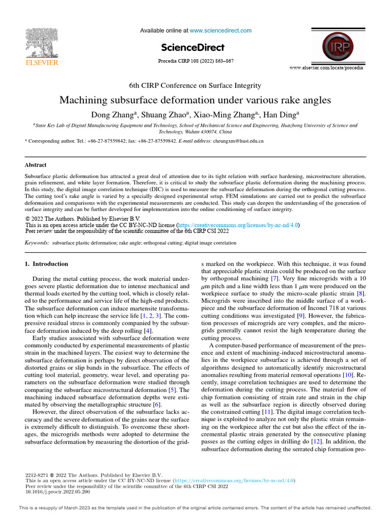 Machining Subsurface Deformation Under Various Rake Angles 2022 Procedia Cir Pdf Plasticity