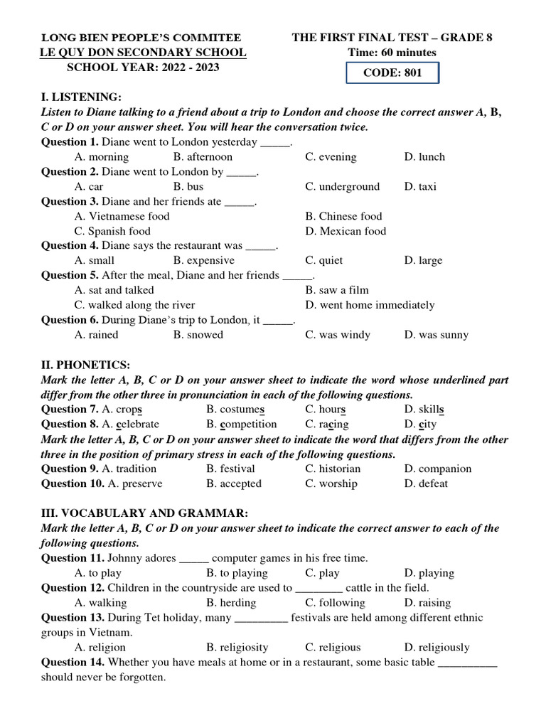 E8 First Final Test 01 LQD - 05012023 | PDF