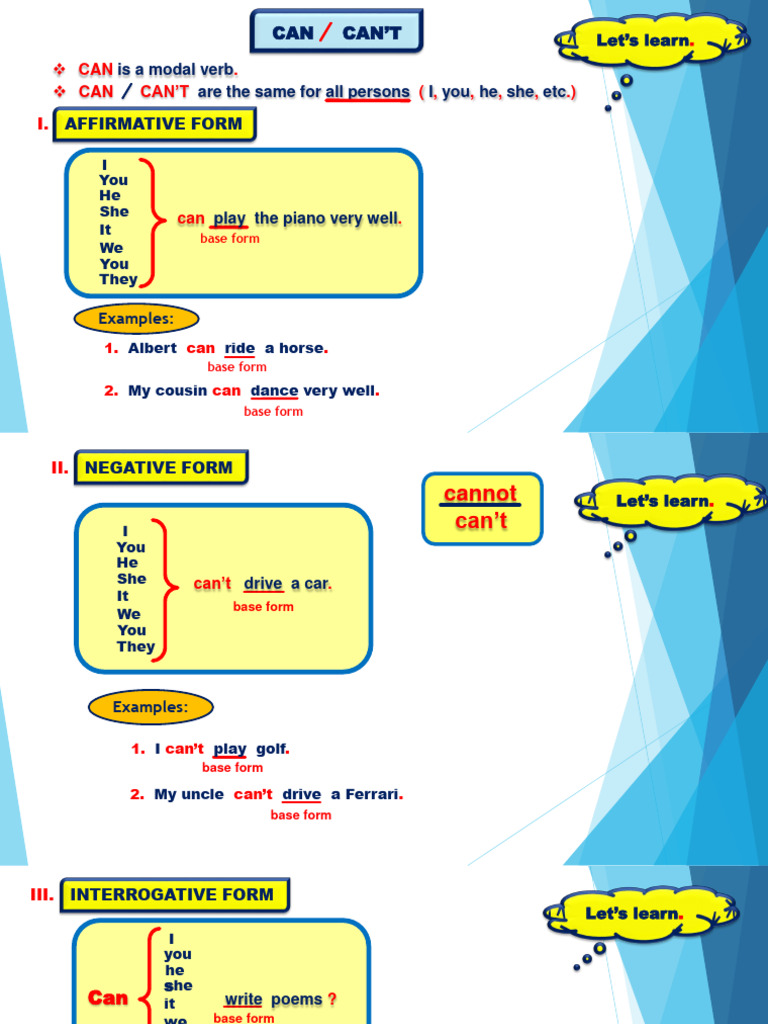 Unit 5a Grammar Can Can't | PDF | Language Mechanics | Grammar