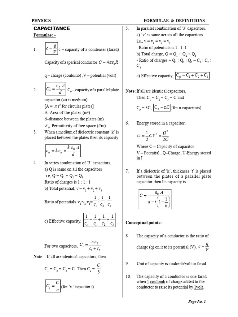 Physics Capacitance: Page No. 1 | PDF | Capacitor | Dielectric