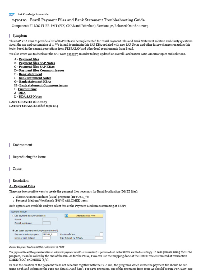 Brazil Payment Files and Bank Statement Troubleshooting Guide | PDF ...