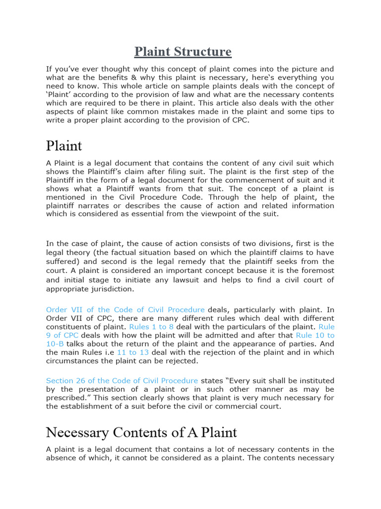 Plaint Structure | Download Free PDF | Lawsuit | Cause Of Action