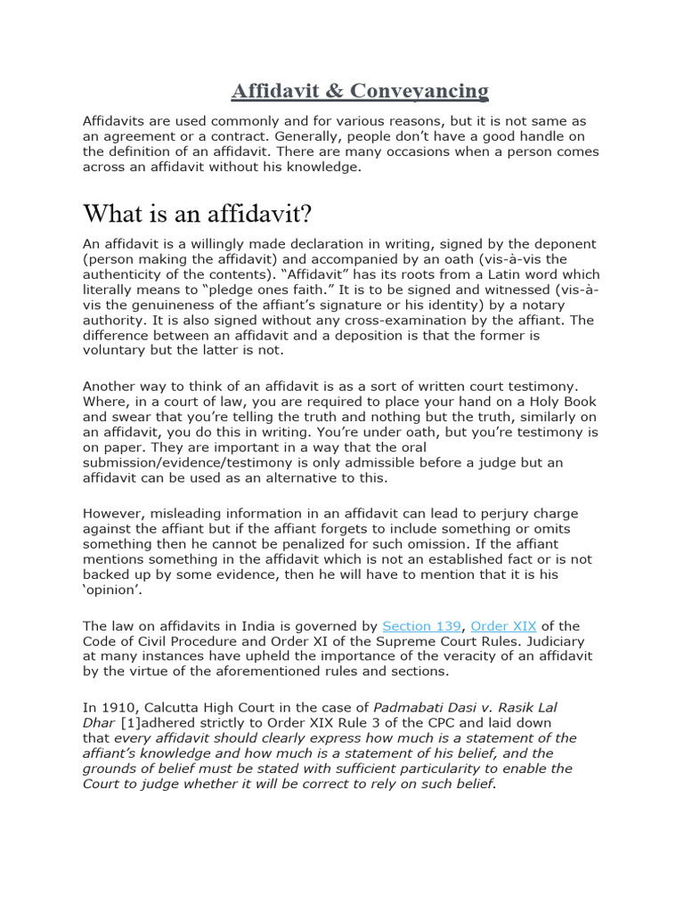 Affidavit and Conveyencing | PDF | Affidavit | Justice