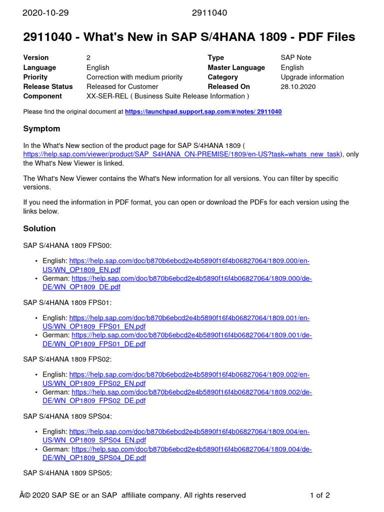 What's New in SAP S4HANA 1809 - PDF Files | PDF | Software | Computing