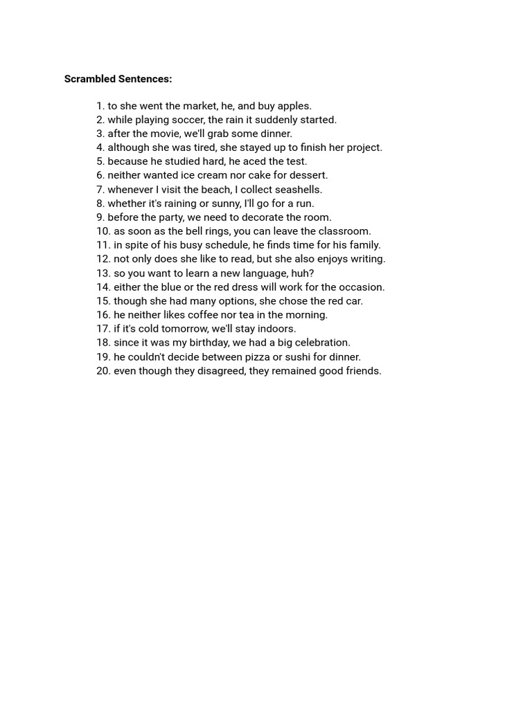 Scrambled Sentences | PDF