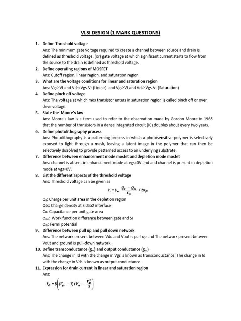 VLSI Design: Key Concepts & FAQs | PDF | Field Effect Transistor | Electronic Circuits