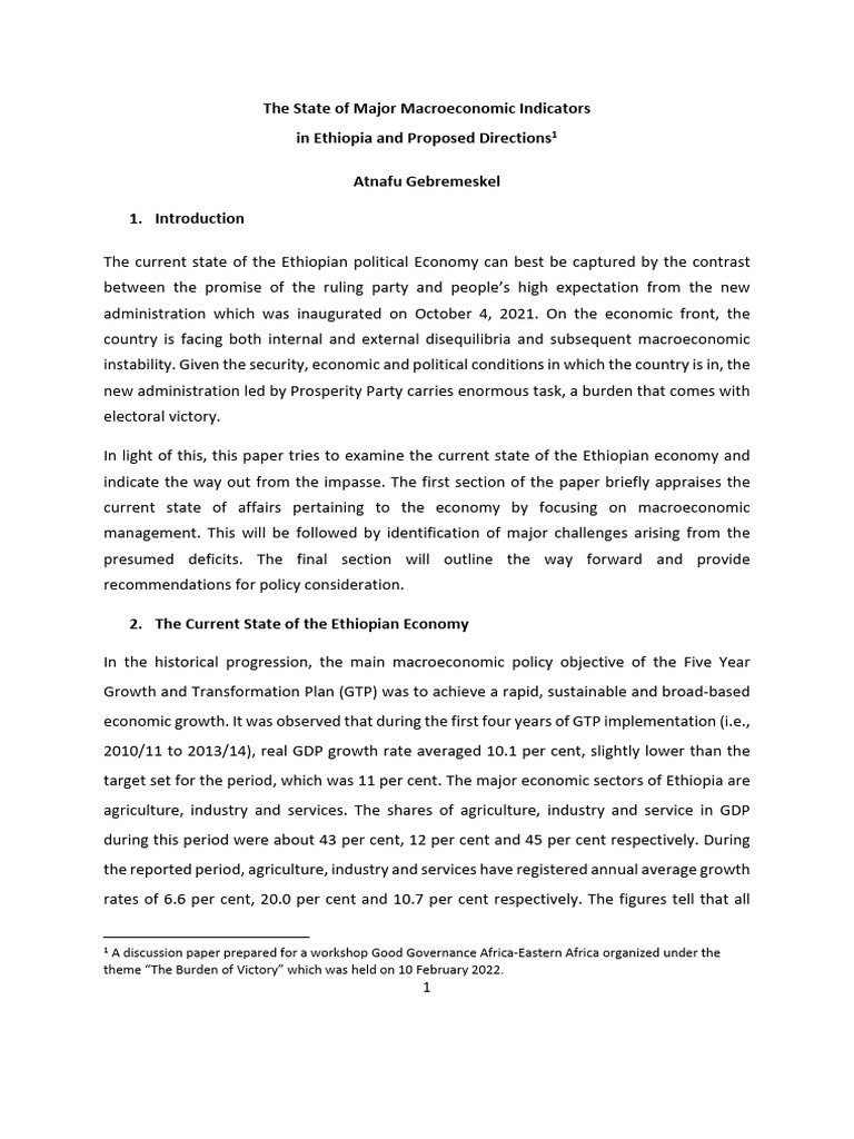The State of Major Macroeconomic Indicators in Ethiopia and Proposed ... The State of Major Macroeconomic Indicators in Ethiopia and Proposed ...