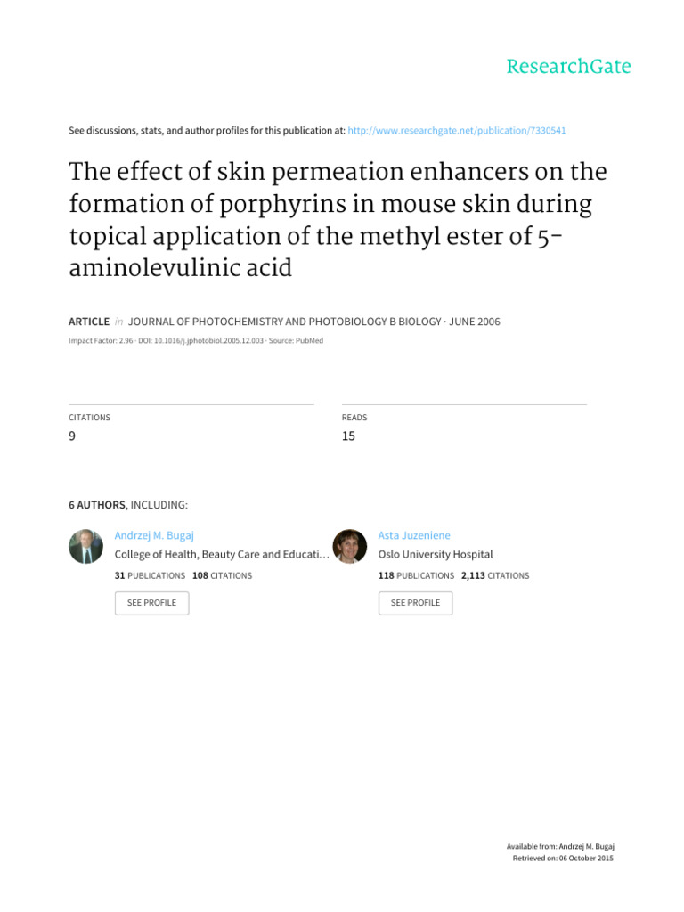 The Effect of Skin Permeation Enhancers On The Formation of Porphyrins ...