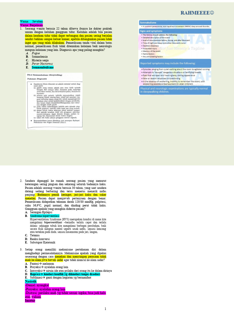 Review - Soal Gangguan Somatoform Bu Elly - by RAHME | PDF