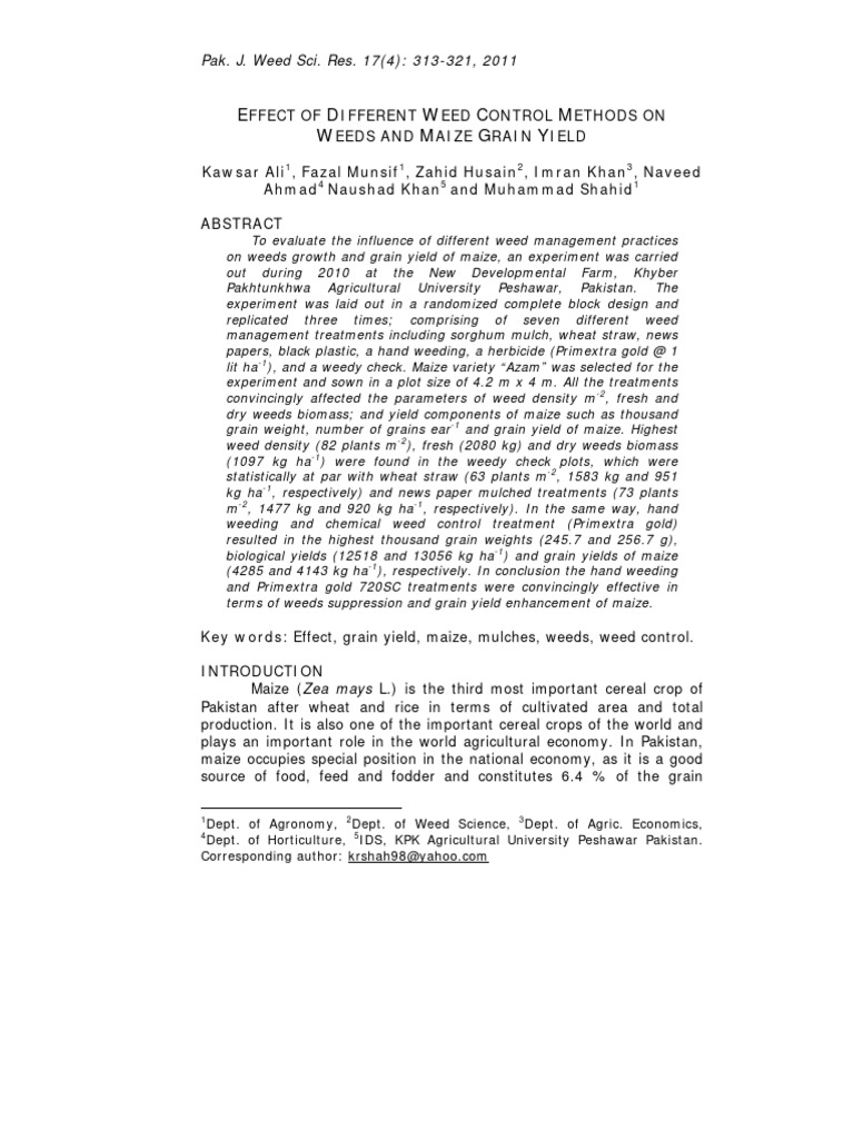 Effect Of Different Weed Control Methods On Weeds Pdf