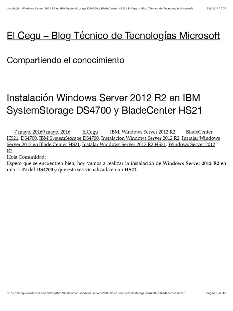 Instalación Windows Server 2012 R2 en IBM SystemStorage DS4700 y ...