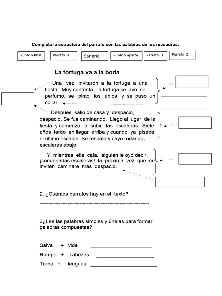 Completa La Estructura Del Párrafo Con Las Palabras de Los Recuadros ...