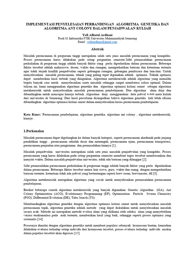 Implementasi Penyelesaian Perbandingan Algoritma Genetika Dan Algoritma ...