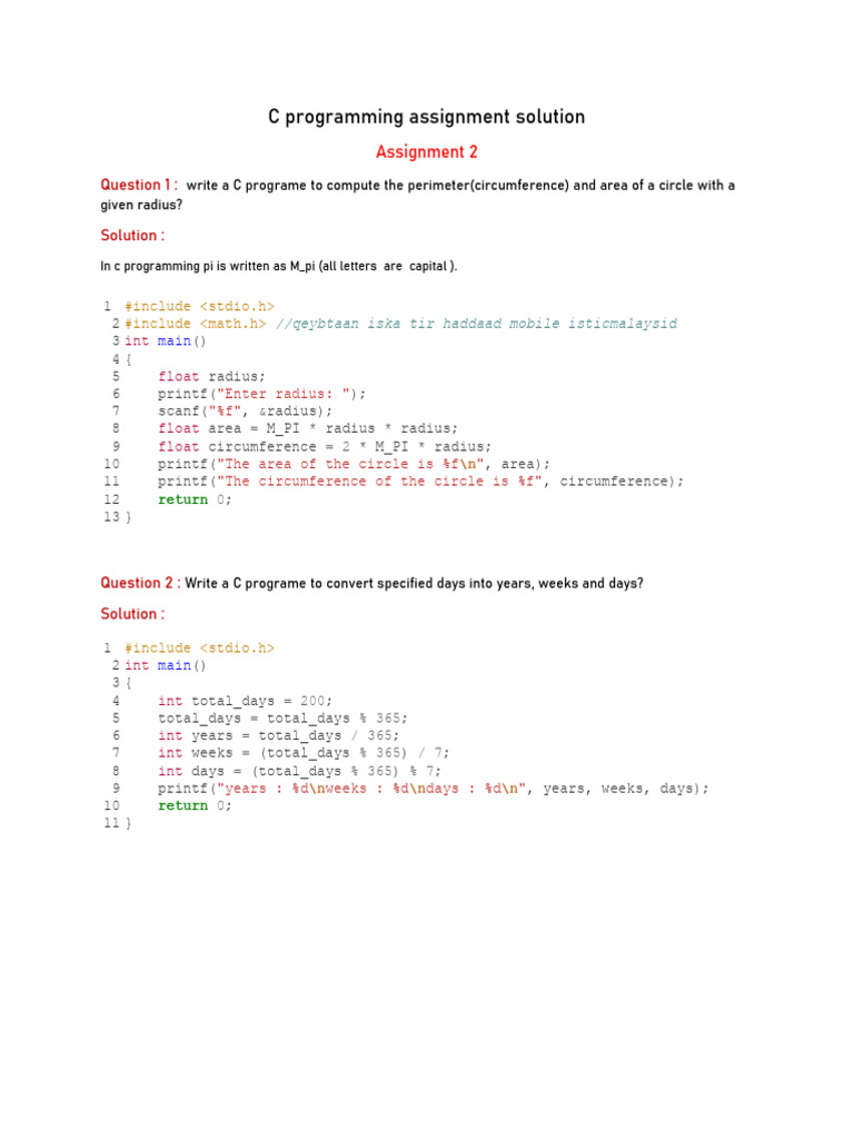 C Programming Solution Pdf Area Length 