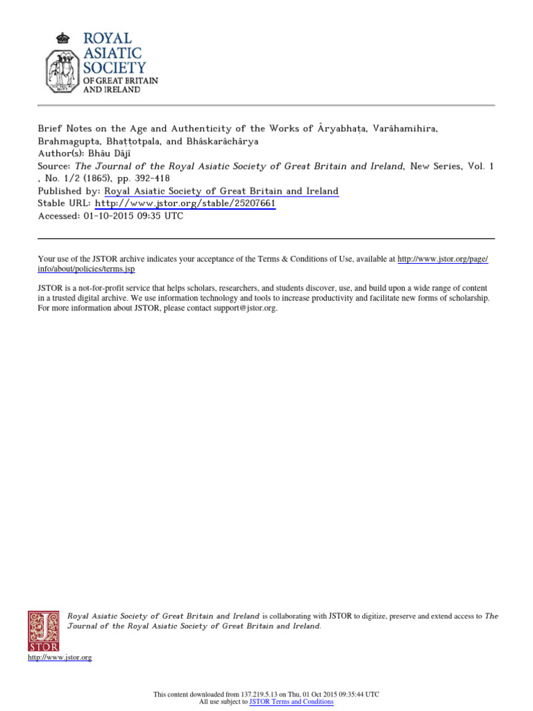 Brief Notes On The Age and Authenticity of The Works of Âryabhaṭa ...