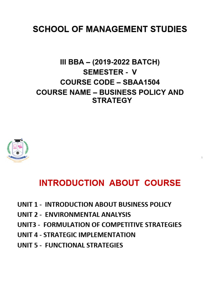 Sbaa1504 - Business Policy and Strategy - Unit Ii - PPT (3) 2 | PDF | Value Chain | Strategic ...
