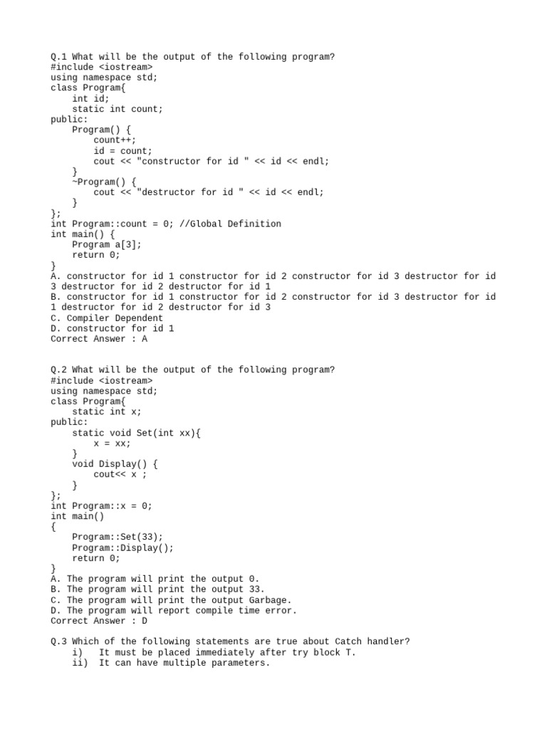 SampleQuestions 4 | Download Free PDF | Namespace | Computer Programming