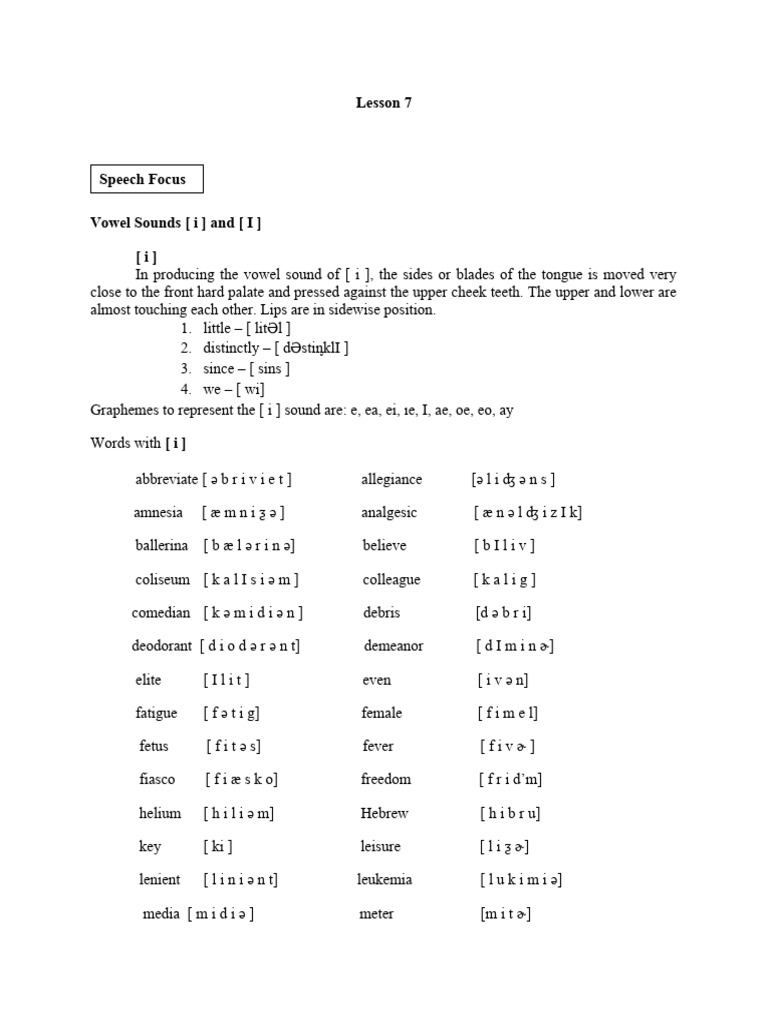 English A - Vowel Sounds Handouts | PDF