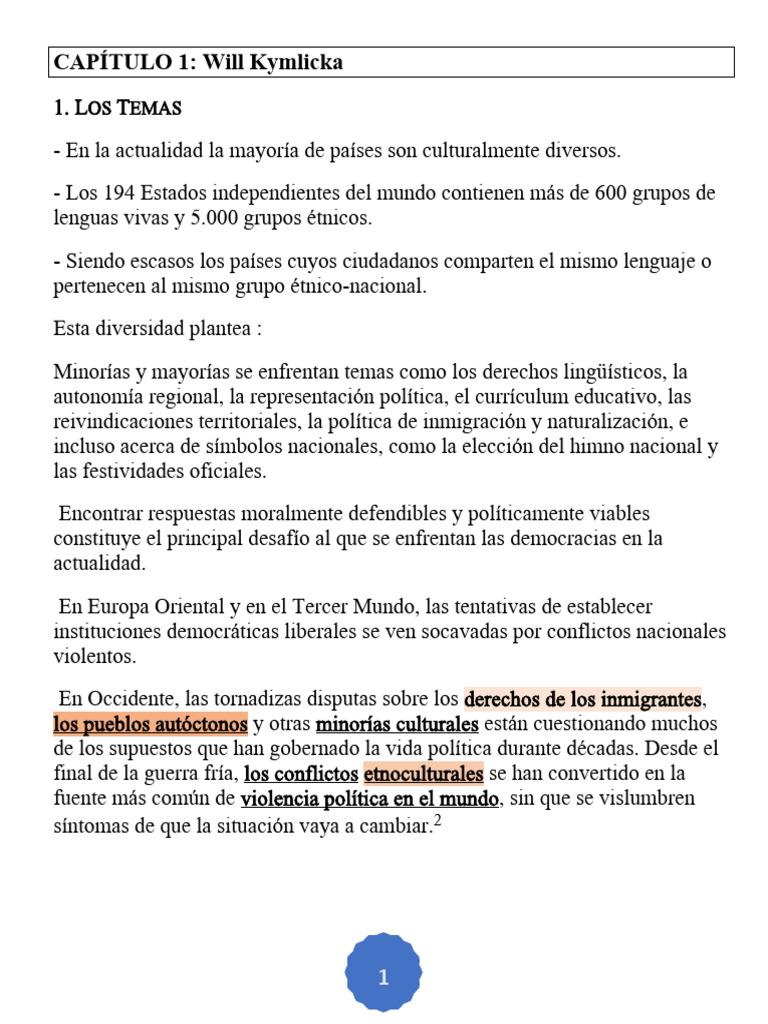 CAPÍTULO 1 - Ciudadania Multicultural - Will Kymlicka | PDF | Grupo ...