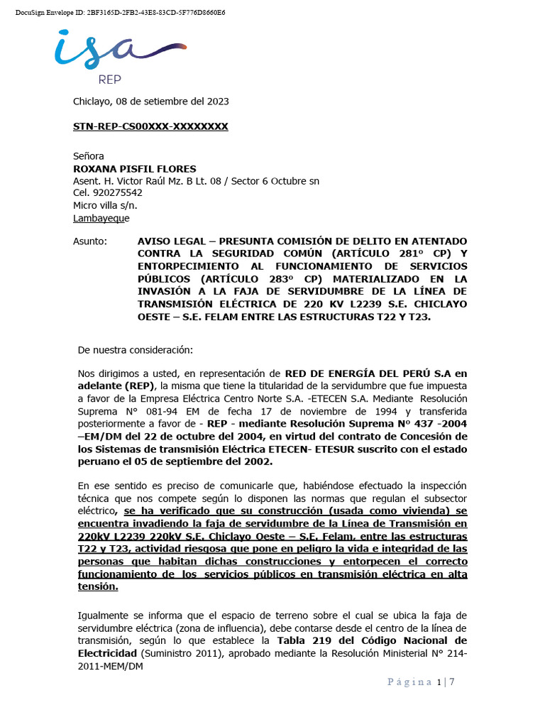 Stn-Rep-Cs0xxx Roxana Pisfil Flores Lt2239 | PDF | Transmisión de ...