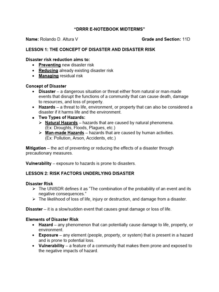 Altura E-Notebook DRRR | PDF | Hazards | Natural Disasters