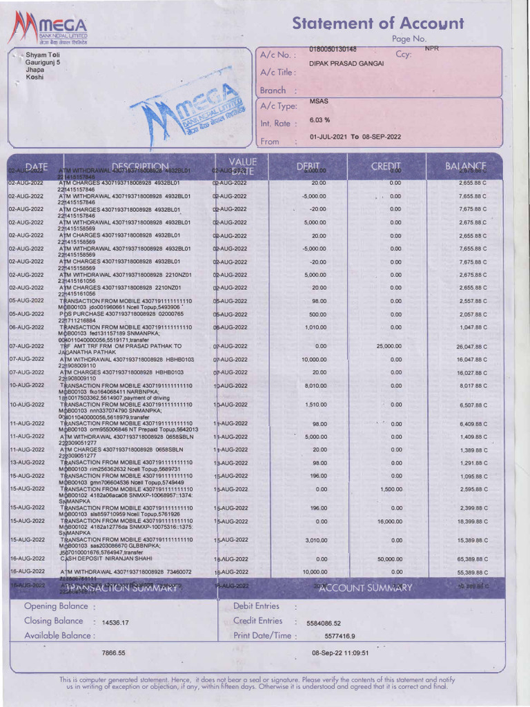 Statement of Account: Ip. //N Acflon Summary. Account-Sum/V',Ary | PDF | Financial Services ...