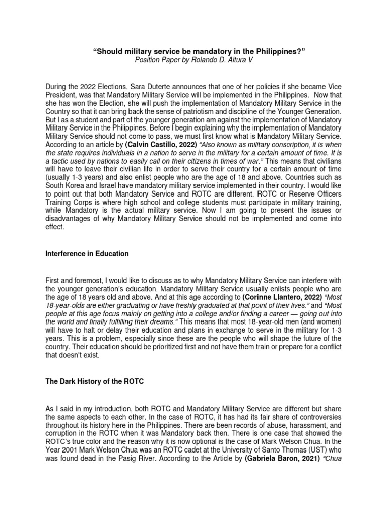 Altura11d Position Paper | PDF | Conscription | Government