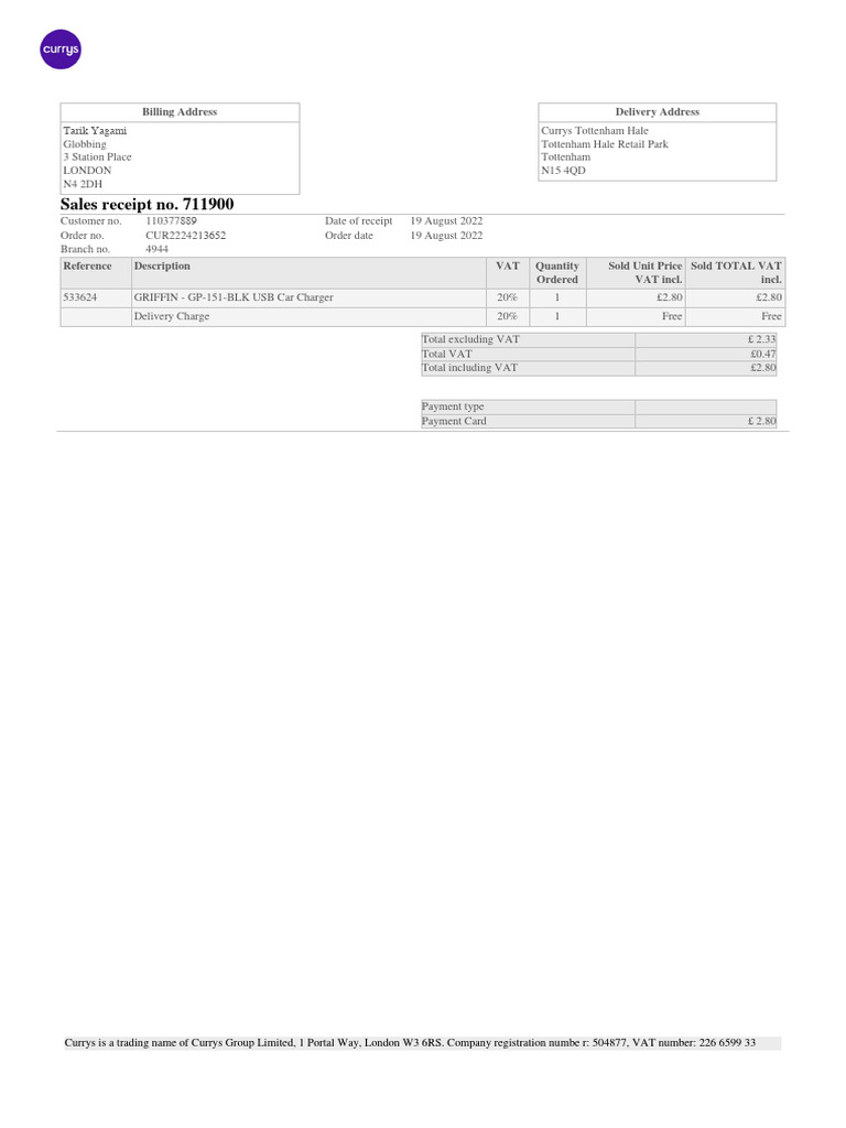 Your Currys Receipt (CUR2224212921) | PDF