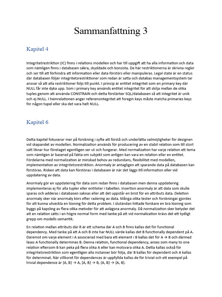 Databasteknik 4 & 6 & 9 | PDF