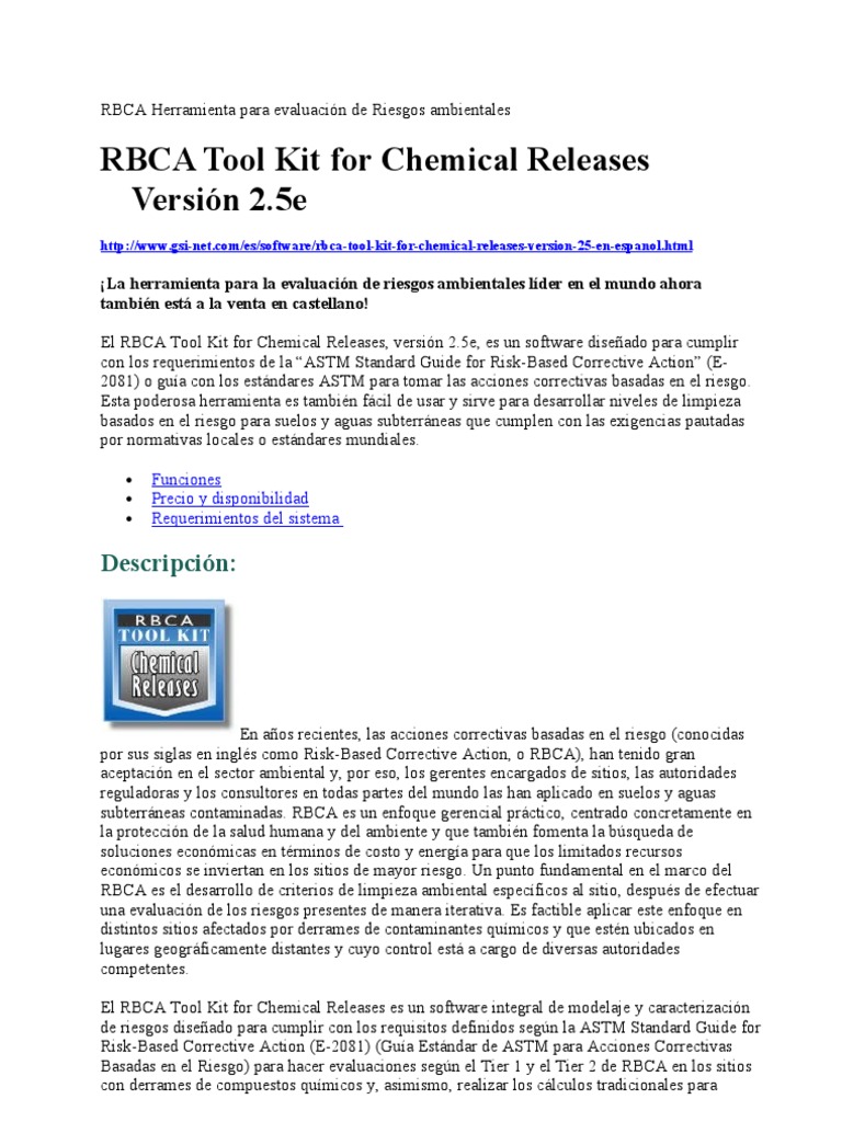 RBCA Tool Kit: Evaluación de Riesgos Ambientales | PDF | Software ...