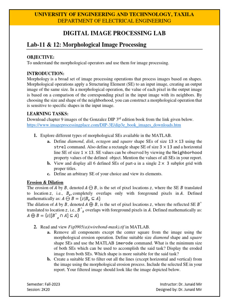 Lab 11 & 12 Morphological Operations | PDF | Pixel | Multidimensional Signal Processing