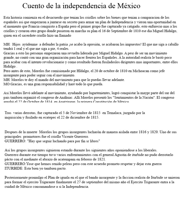 Cuento de La Independencia de Mexico | Descargar gratis PDF ...