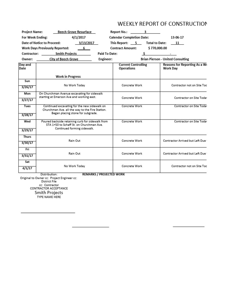 Weekly Report of Construction Activites | PDF | Transport ...