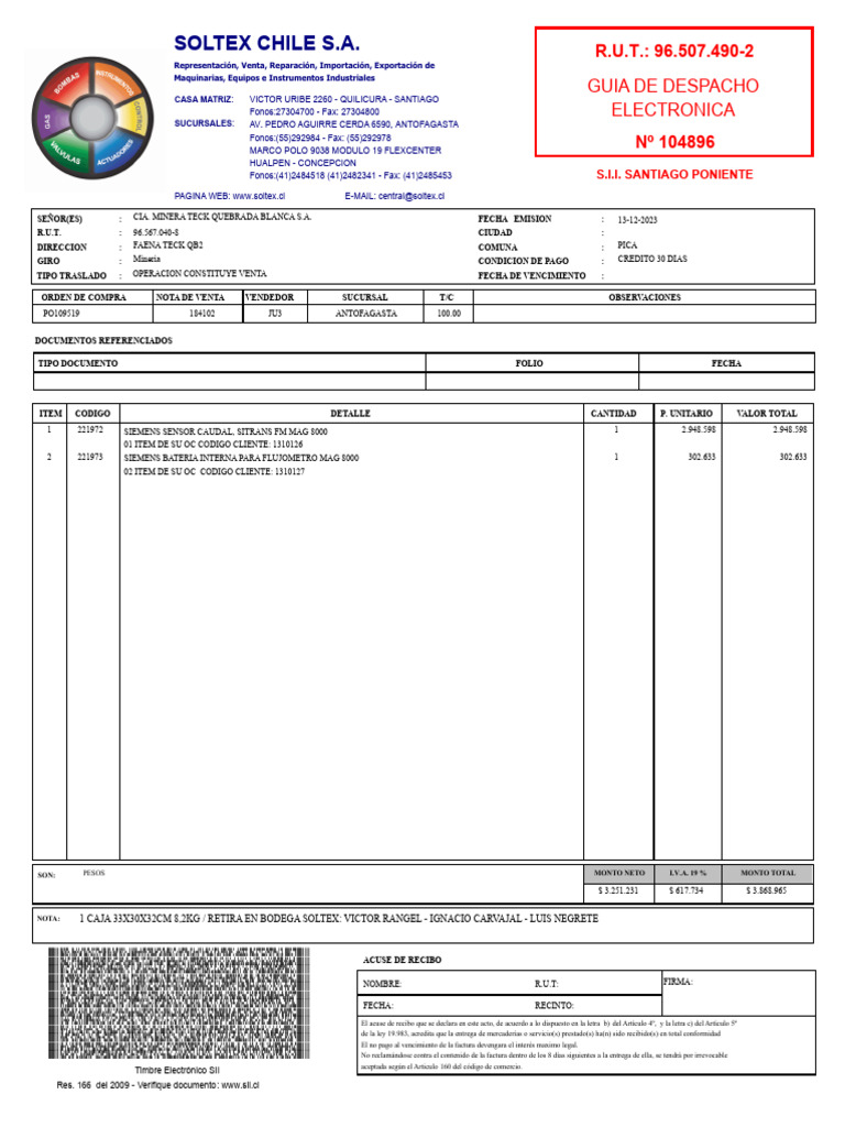 Soltex Chile S.A.: Guia de Despacho Electronica | PDF