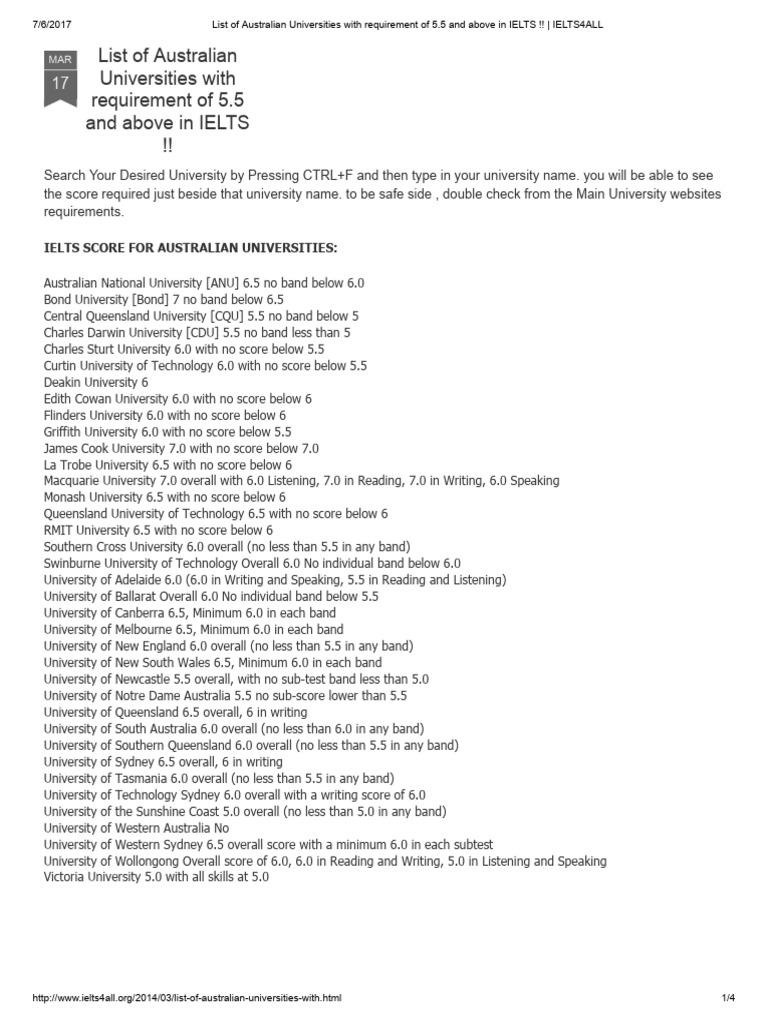 List of Australian Universities With Requirement of 5 | PDF | Australia ...