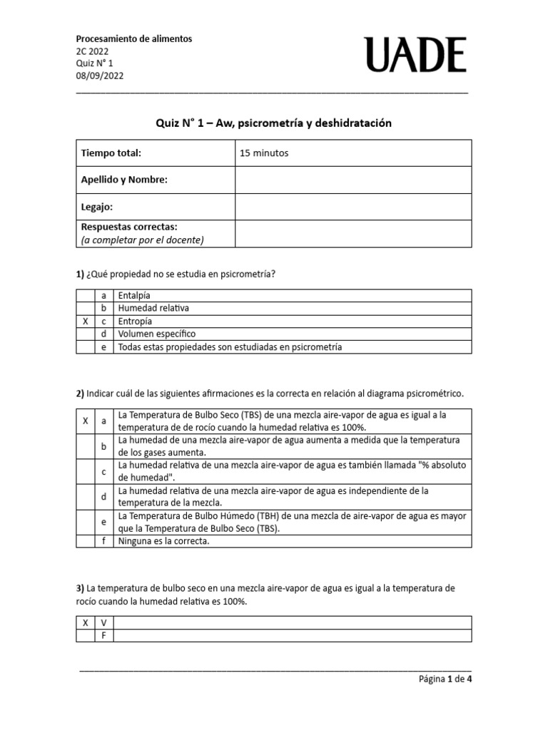 Quiz #1 Con Respuestas | PDF | Humedad | Temperatura