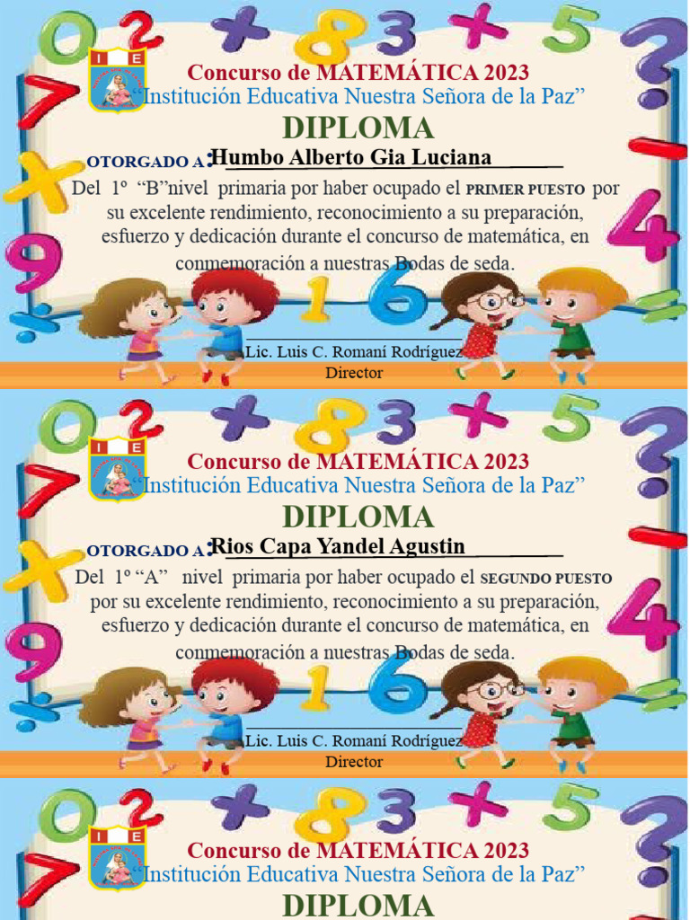Diplomas Concurso Matemática 2023 | PDF