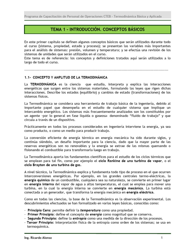 TEMA 01-CONCEPTOS BÁSICOS Termodinamica | PDF | Temperatura | Termodinámica