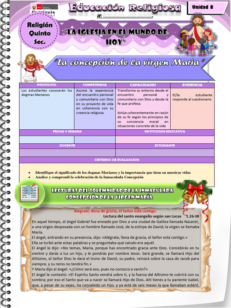 Ficha de Actividad Religion 5to-Semana 3 Uni 8 | PDF | María, madre de ...