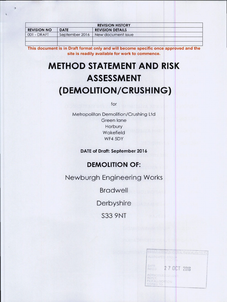Demolition Method Statement & Risk Assessment | PDF | Demolition ...