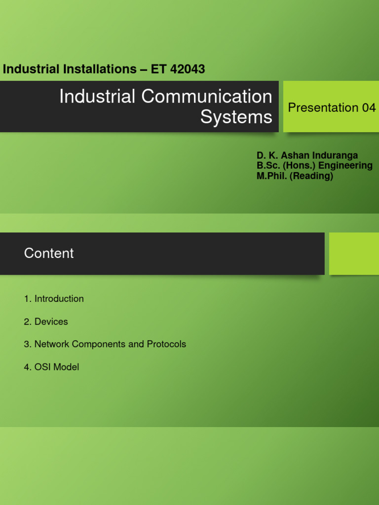 Lecture 04 - Industrial Communication Systems | PDF | Osi Model | Scada