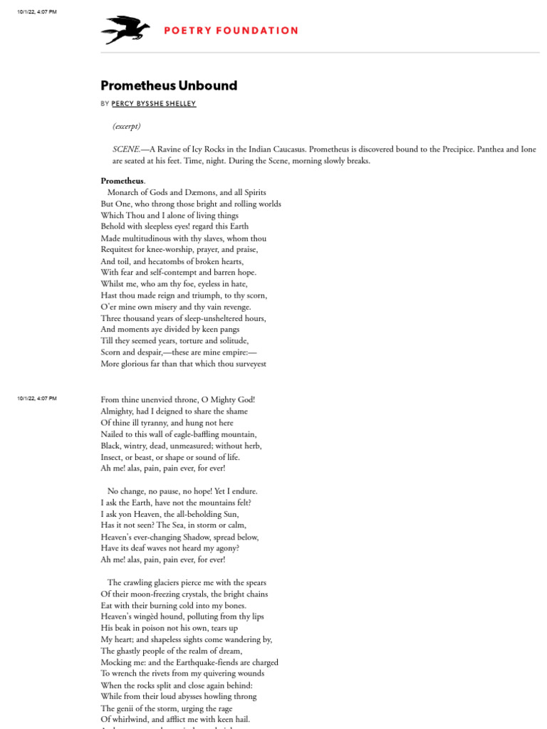 Prometheus Unbound by Percy Bysshe Shelley | PDF