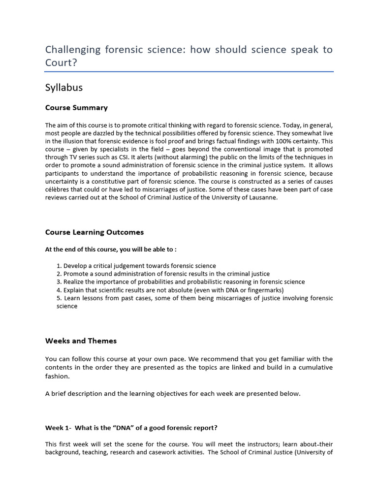 Syllabus de Ciencias forenses | PDF | Forensic Science | Evidence