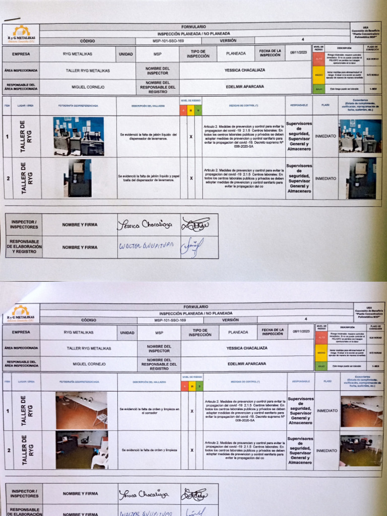 MSP-101-SSO-169 INSPECCIÓN PLANEADA COVID19_VERS. 04_RyGMetalikas | PDF MSP-101-SSO-169 INSPECCIÓN PLANEADA COVID19_VERS. 04_RyGMetalikas | PDF